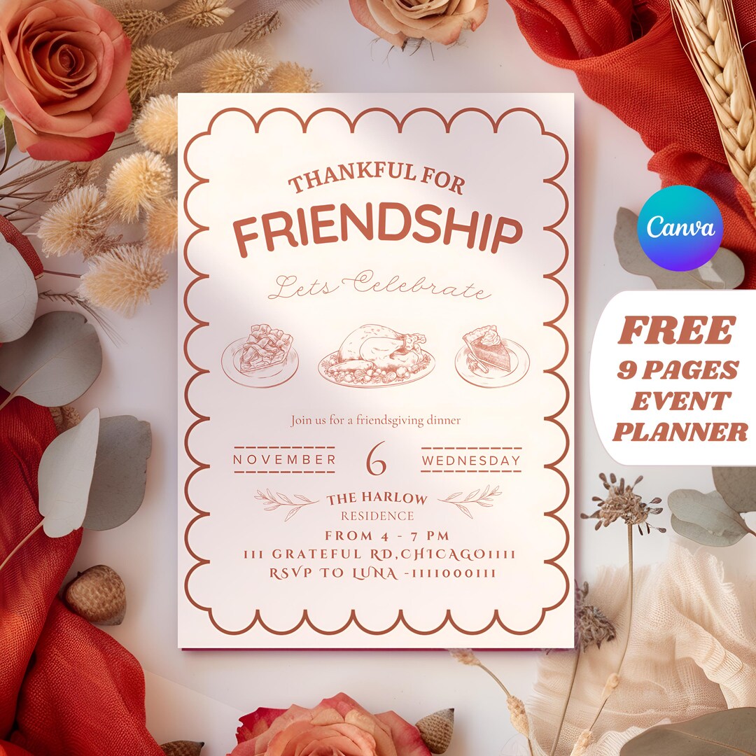 Editable Friendsgiving Invitation Thanksgiving Invite, Vintage ...