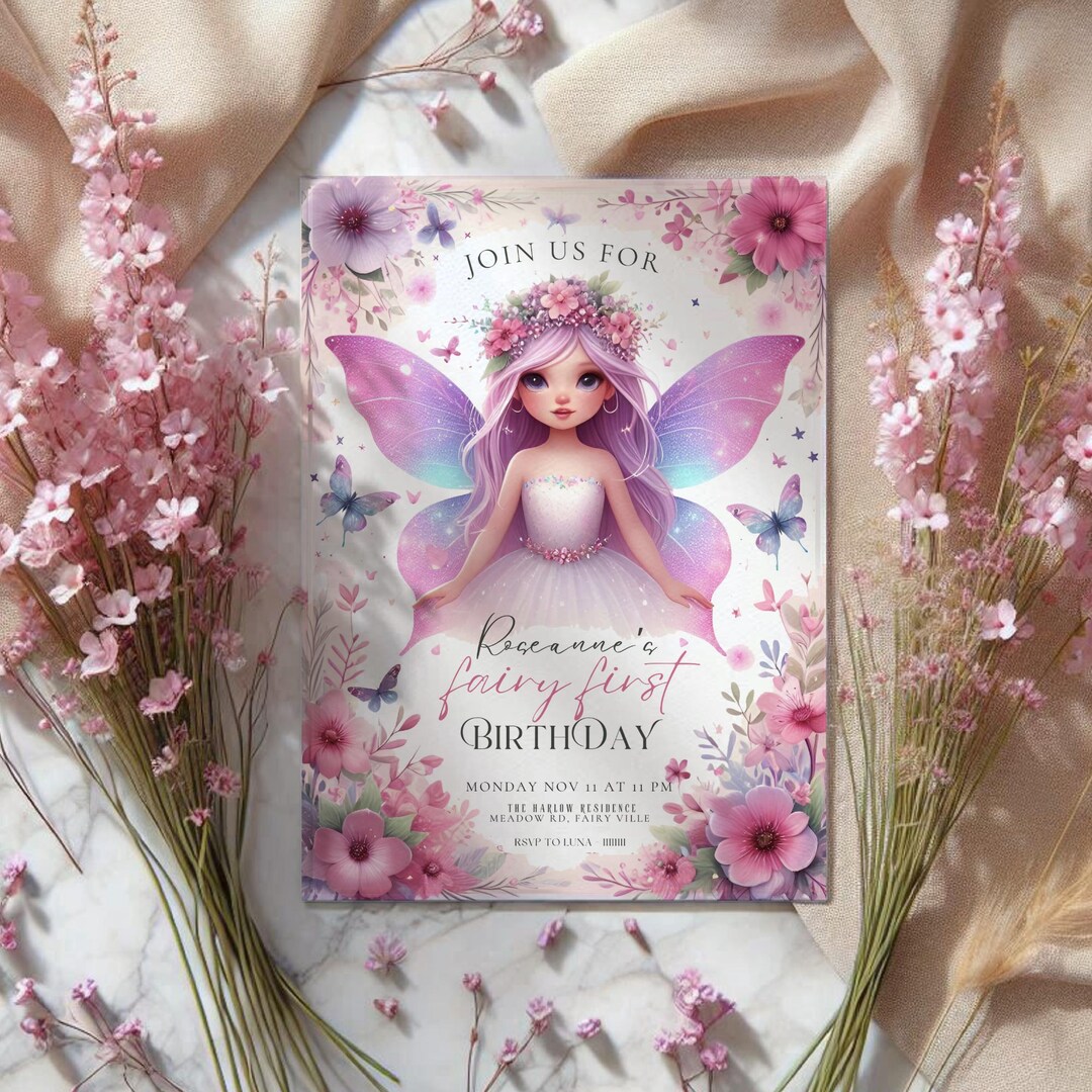 Fairy First Birthday Invite for Girls Birthday Fairy Invitation ...