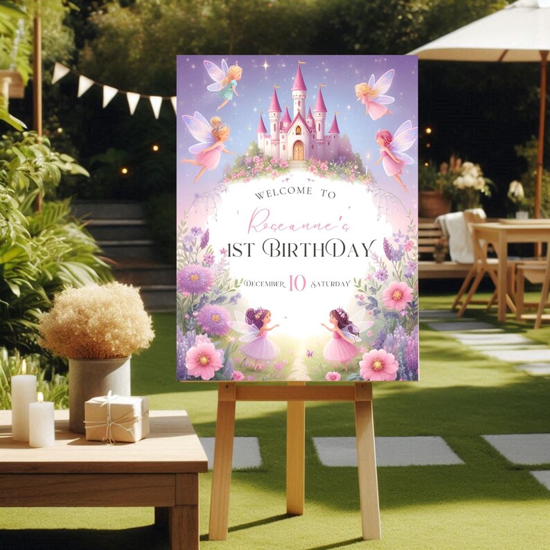 Fairy First Birthday Welcome Sign Editable Fairy Birthday Welcome Sign ...