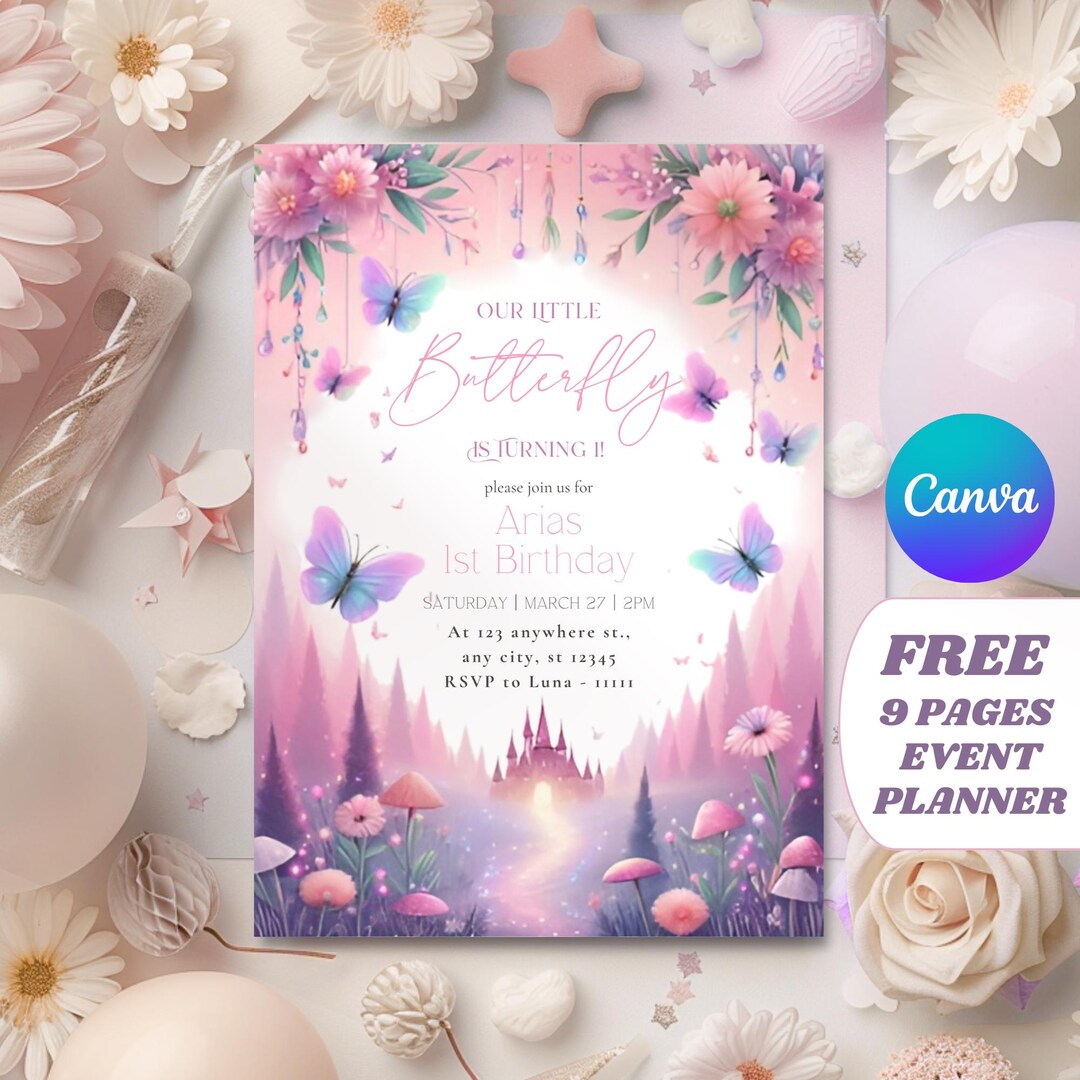 Butterfly Birthday Invitation Pink Butterfly Invitation 1st Birthday ...