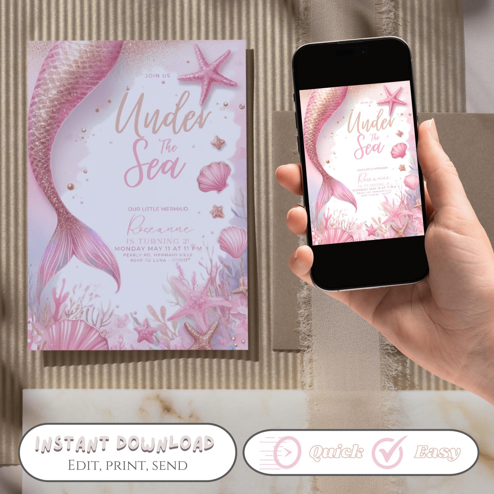 Pink Mermaid Birthday Invite for Girls Birthday Invitation Mermaid ...