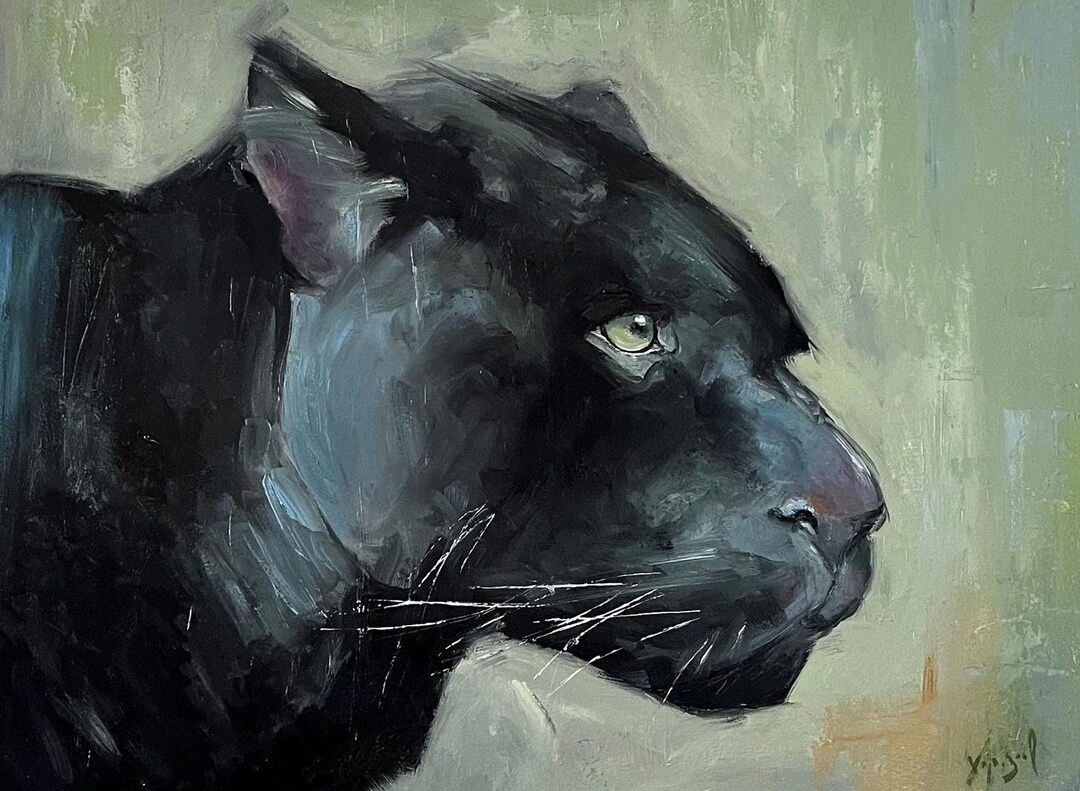 Black Panther Oil on Panel Painting Big Cat Original Signed Handmade ...