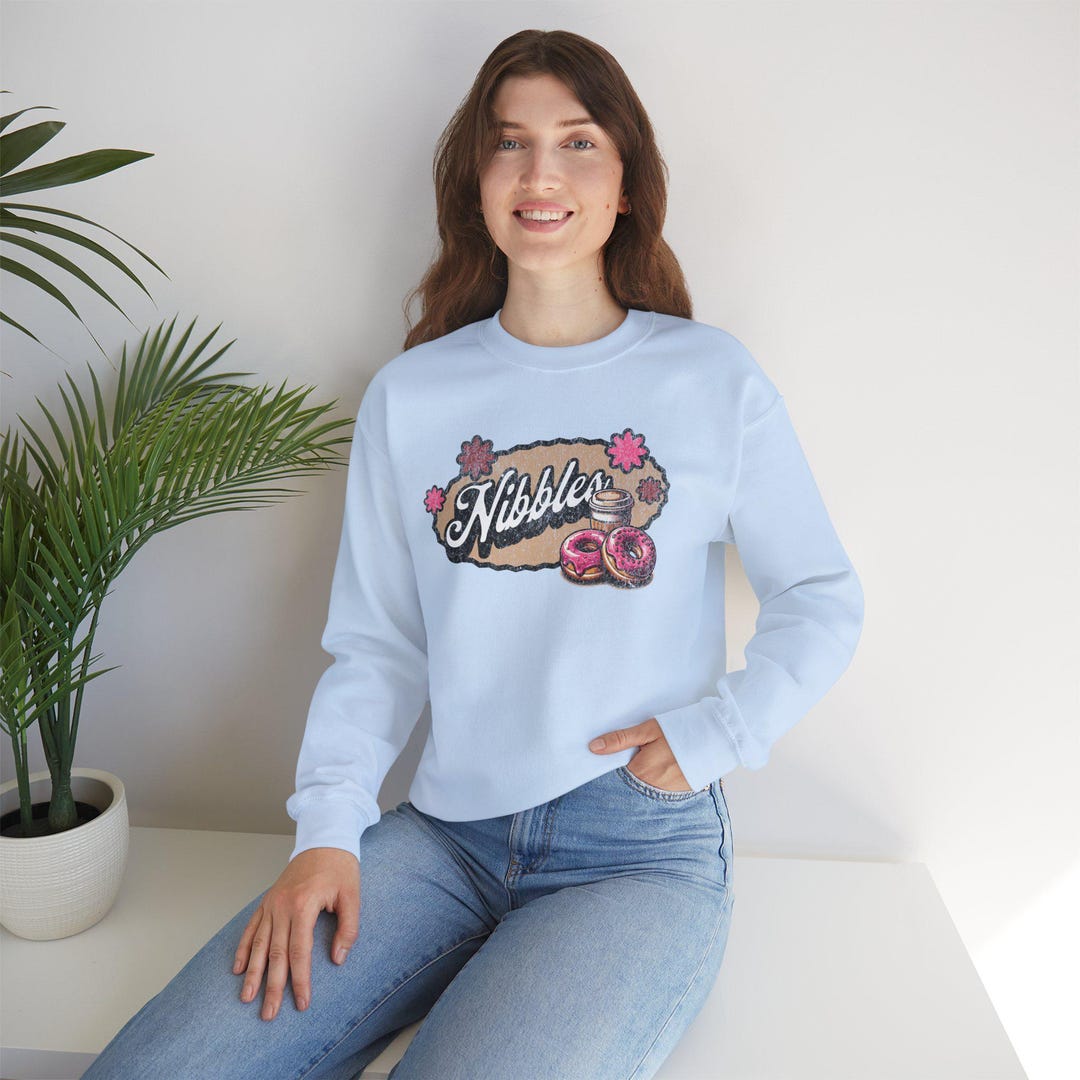 Nibbles Logo Crew Sweatshirt, Colorful Top, Trendy Graphic Design, Cute ...