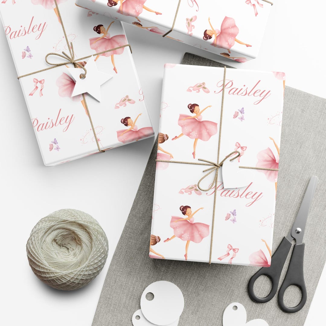 Personalized Ballerina Wrapping Paper Custom Name Pink Ballet Birthday ...