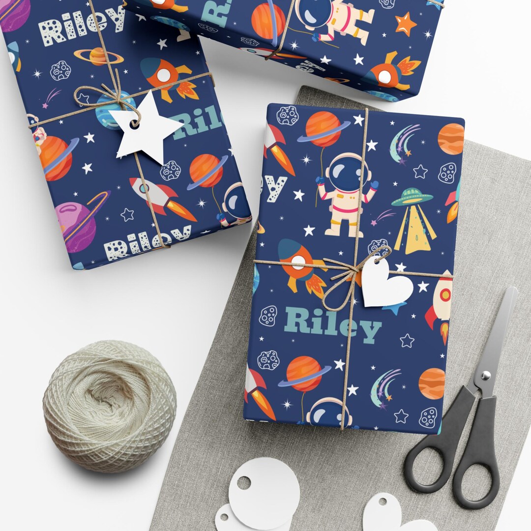Personalized Outer Space Wrapping Paper Spaceship Custom Astronaut ...
