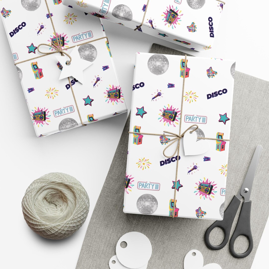 Retro Silver Disco Ball Wrapping Paper Vintage Groovy 80's Theme Disco ...