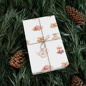 Tea Cup Wrapping Paper Tea Party Gift Wrap Vintage Tea Cups & Macarons ...