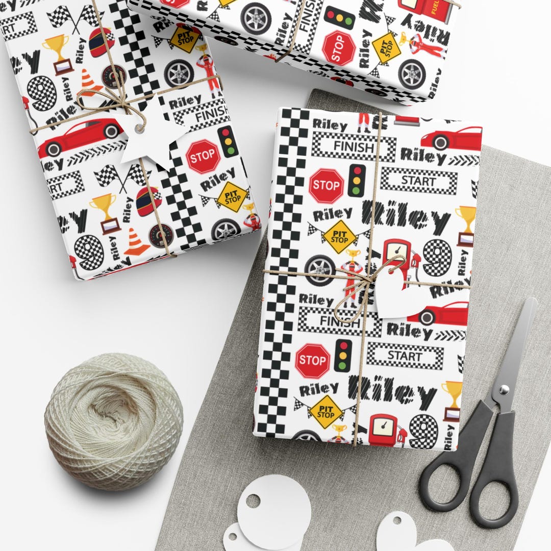 Personalized Race Car Wrapping Paper for Son Custom Racing Gift Wrap ...