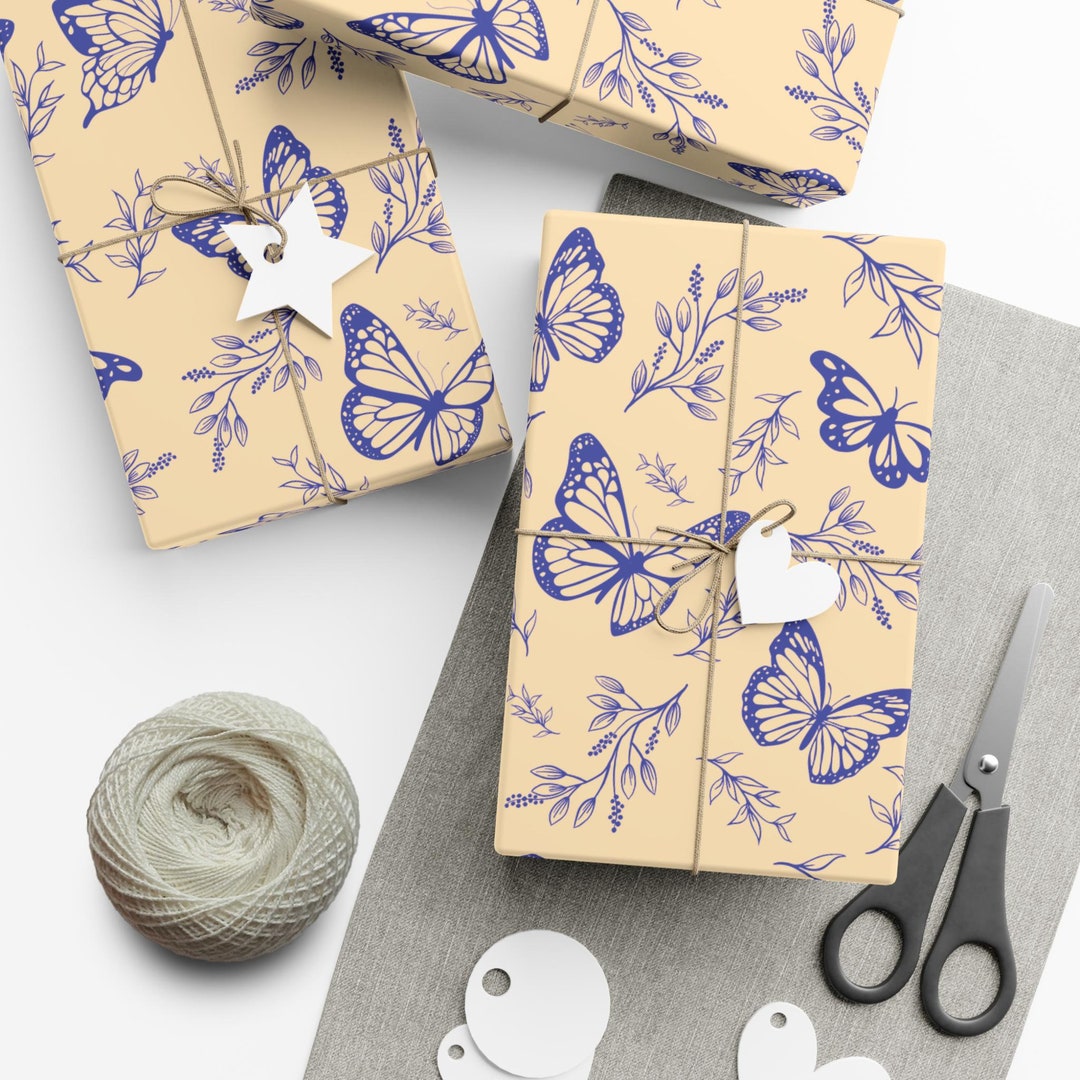 Pretty Blue Butterfly Wrapping Paper Pink Paper Gift for Her Butterfly ...