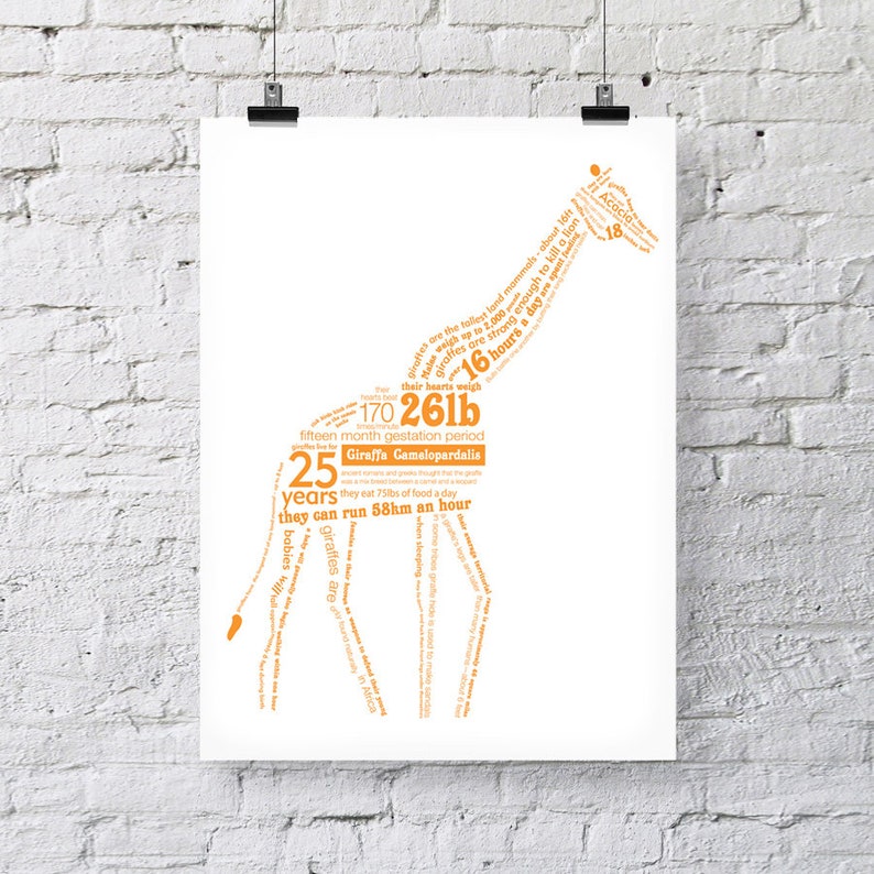 Giraffe Facts Typographic Screen Print - Etsy