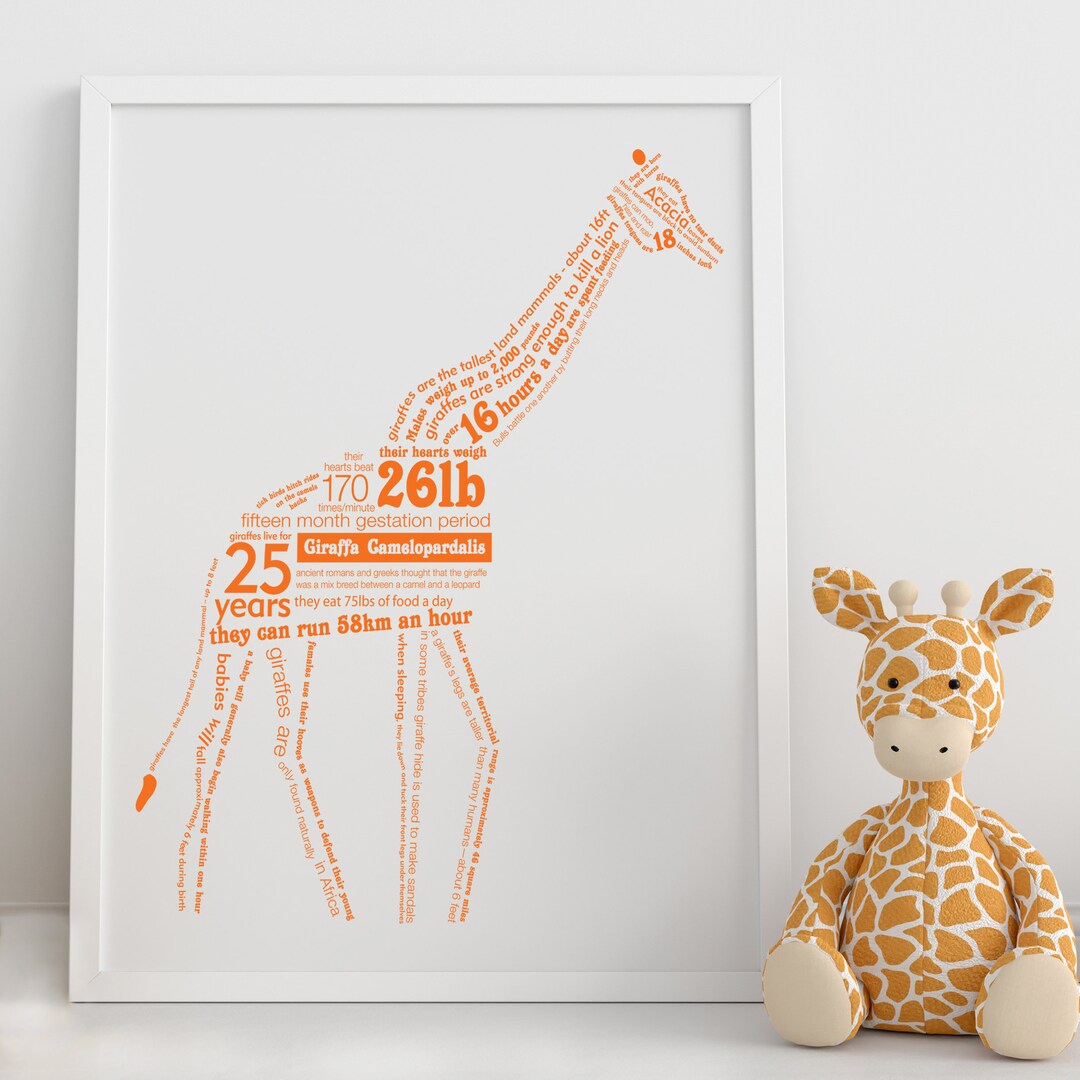 Giraffe Facts Typographic Screen Print - Etsy