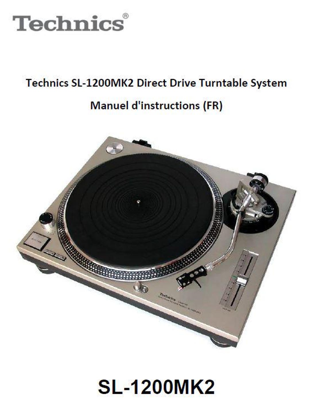 Instruction Manual FRENCH High Definition TECHNICS SL-1200MK2 Sl ...