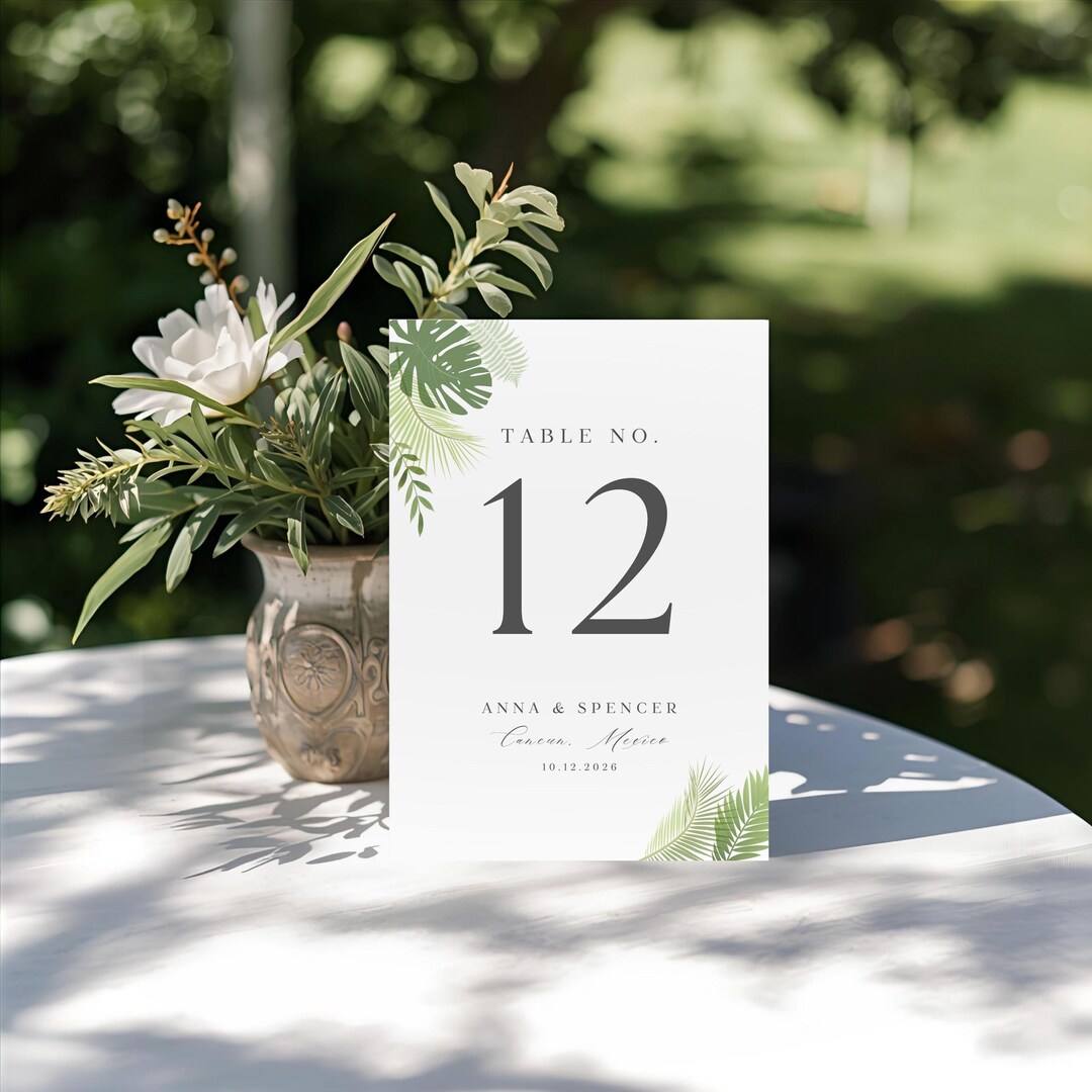 Wedding Table Numbers Cards, Tropical Photo Table Numbers, Modern ...