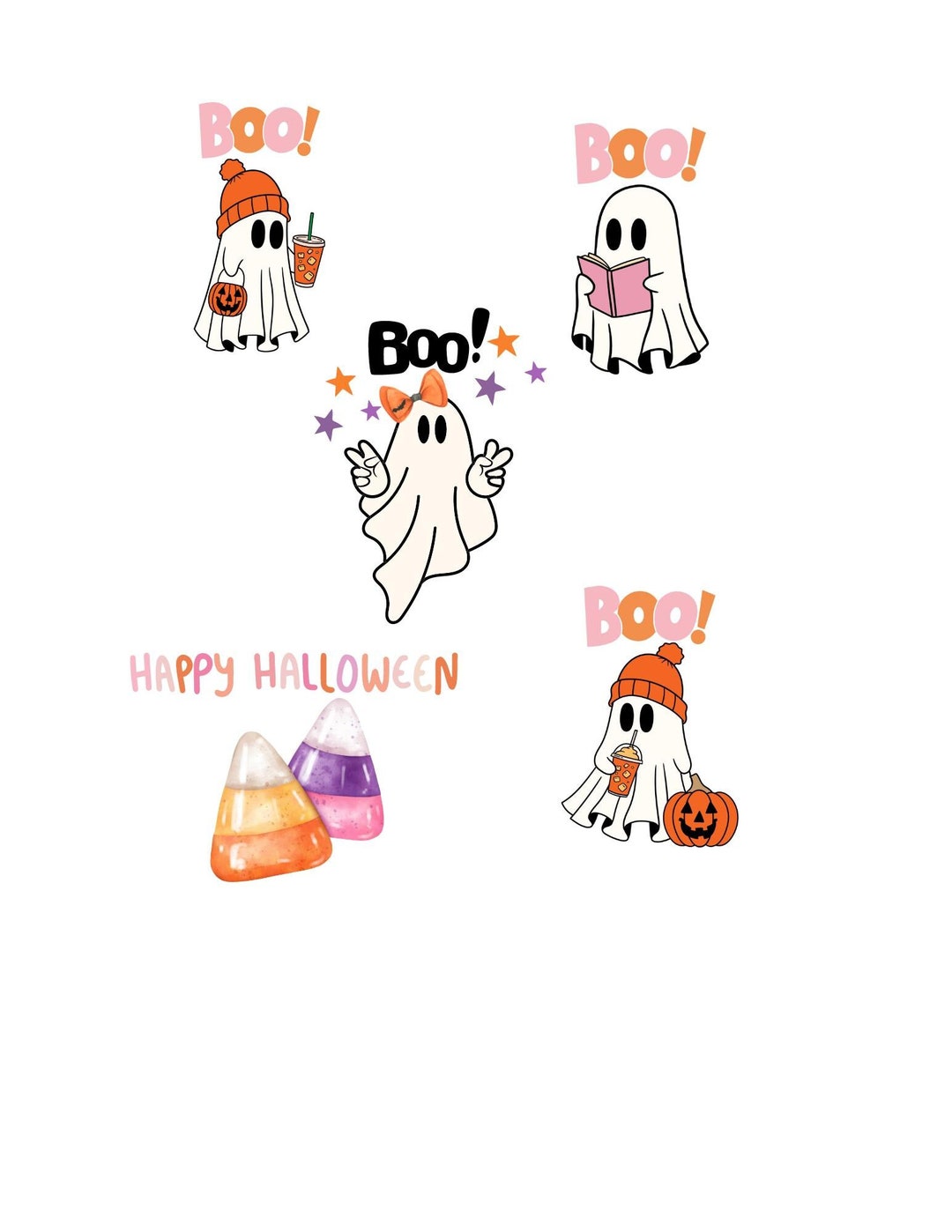 5 Cute Halloween Ghost Clipart, High Quality Jpgs, Digital Download ...