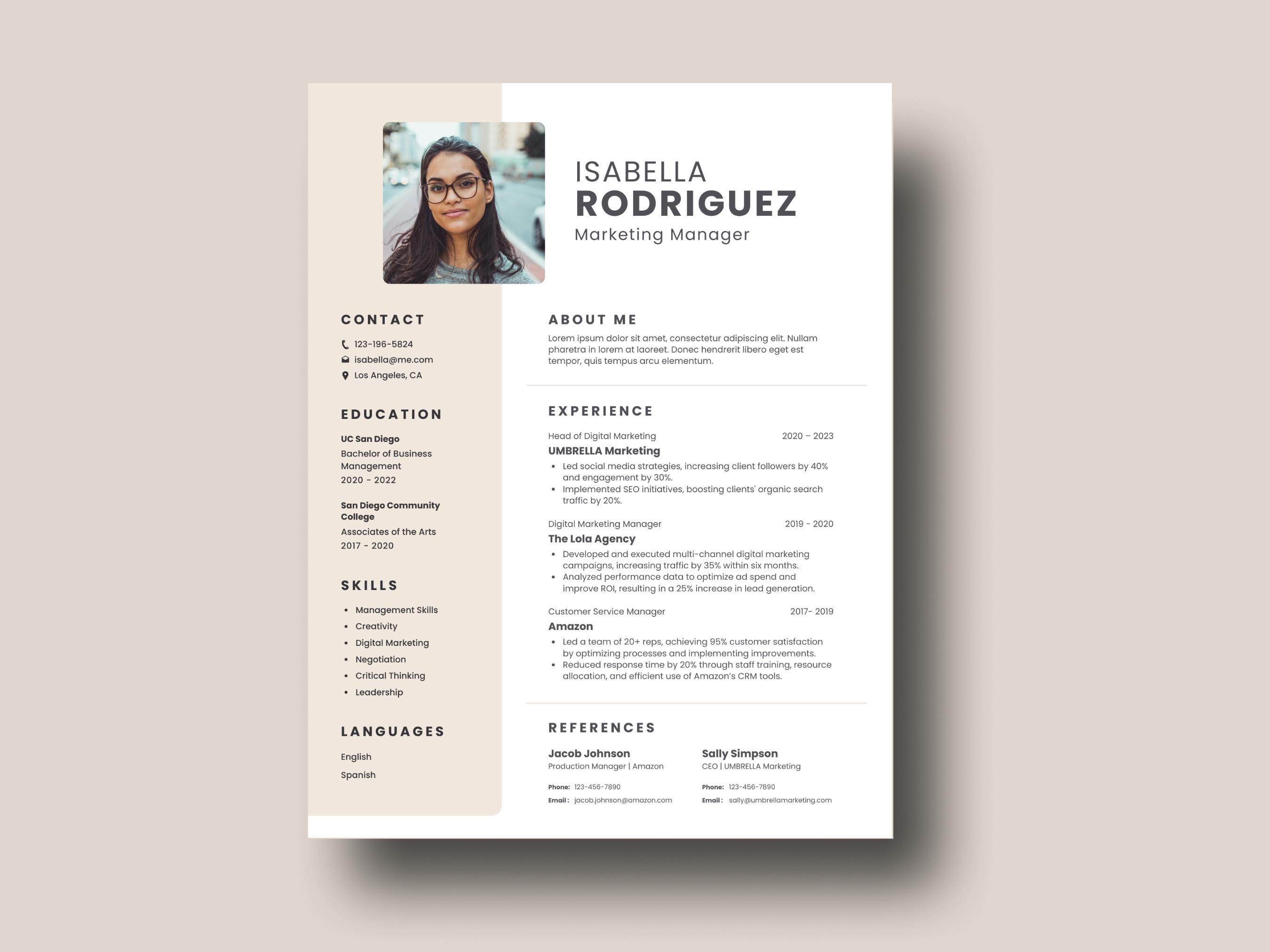 Canva Resume Template With Photo, Professional and Modern CV Design In ...
