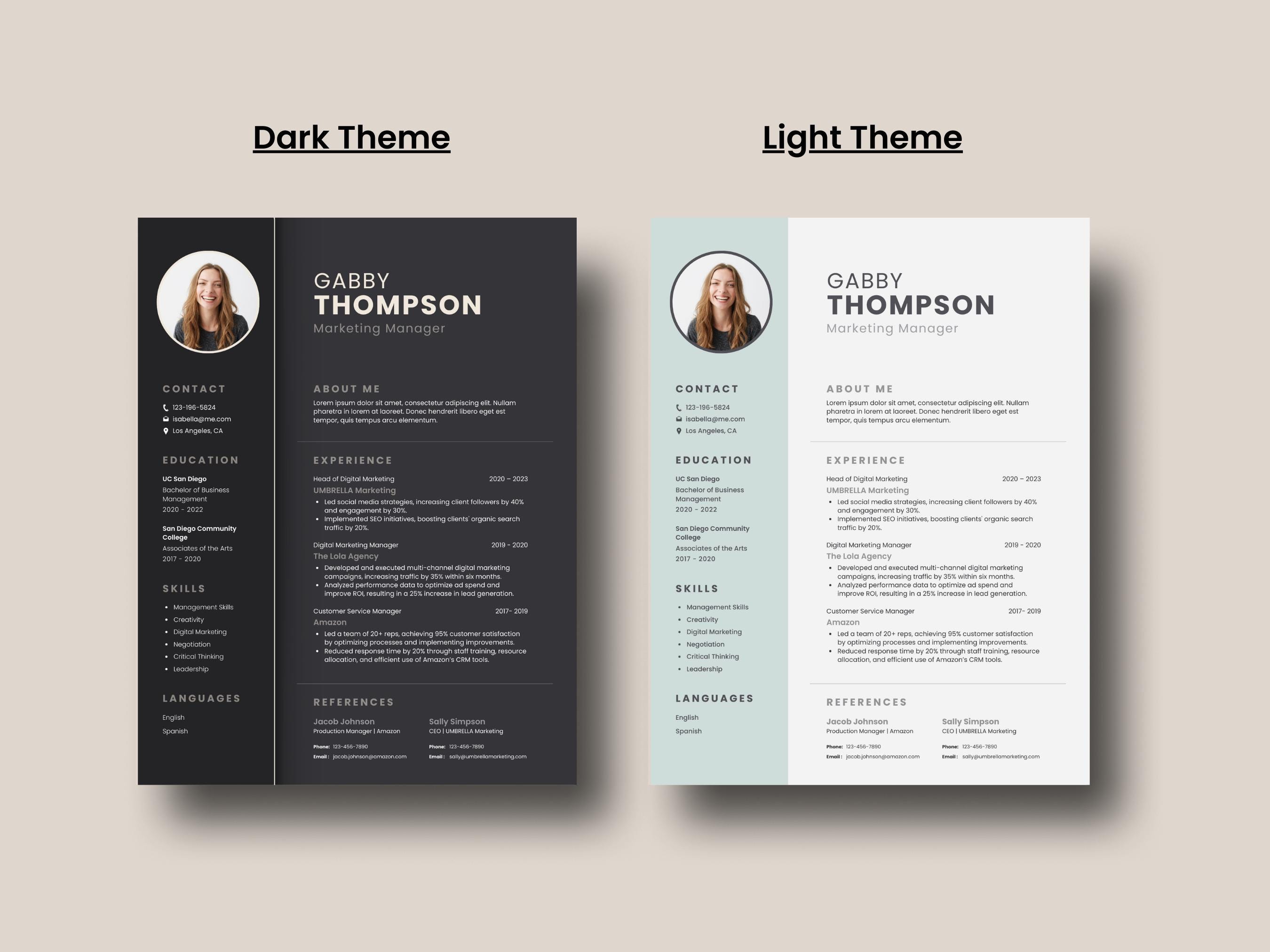 Dark Theme Canva Resume Template With Photo, Professional and Modern CV ...