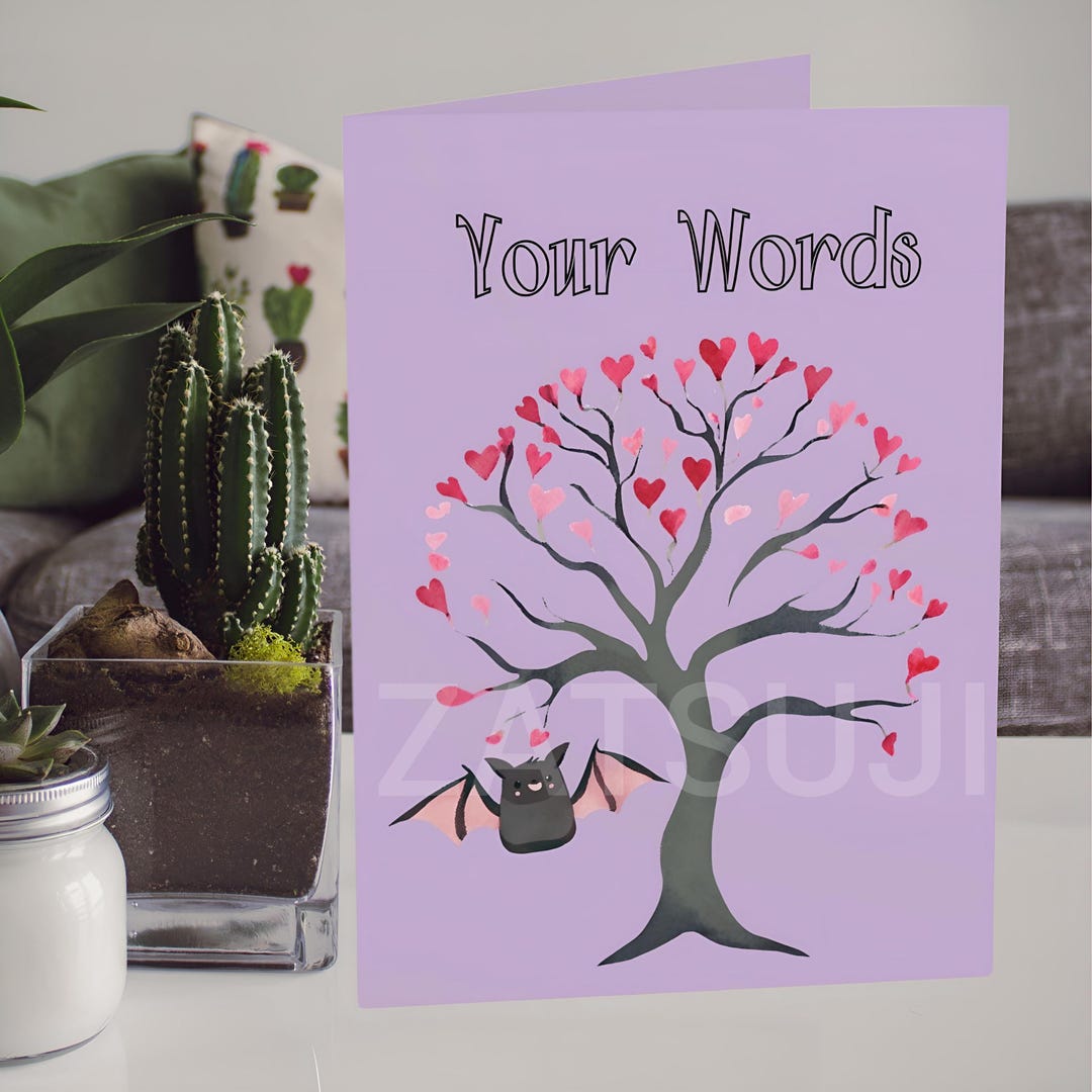 Cute Bat Valentine Card With Custom Text on Front and Inside - Etsy