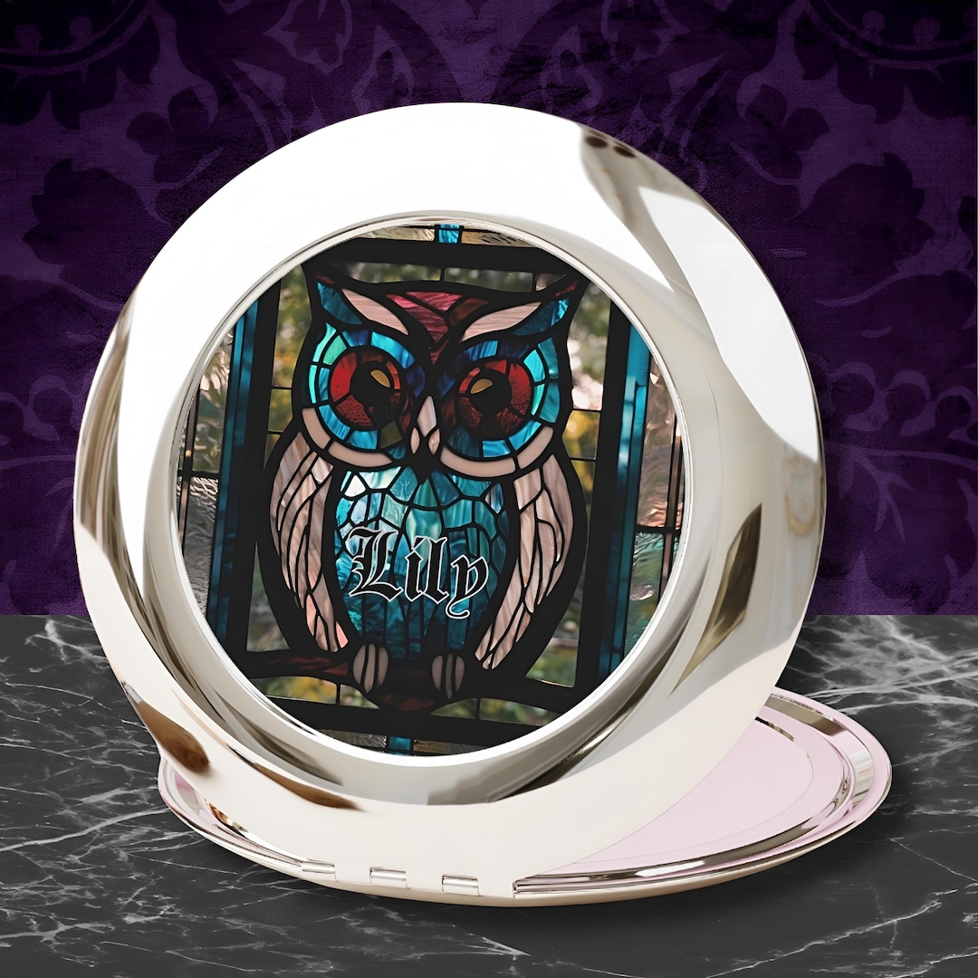 Owl Stained Glass Style Personalized Compact Mirror. Gift for Mom. - Etsy