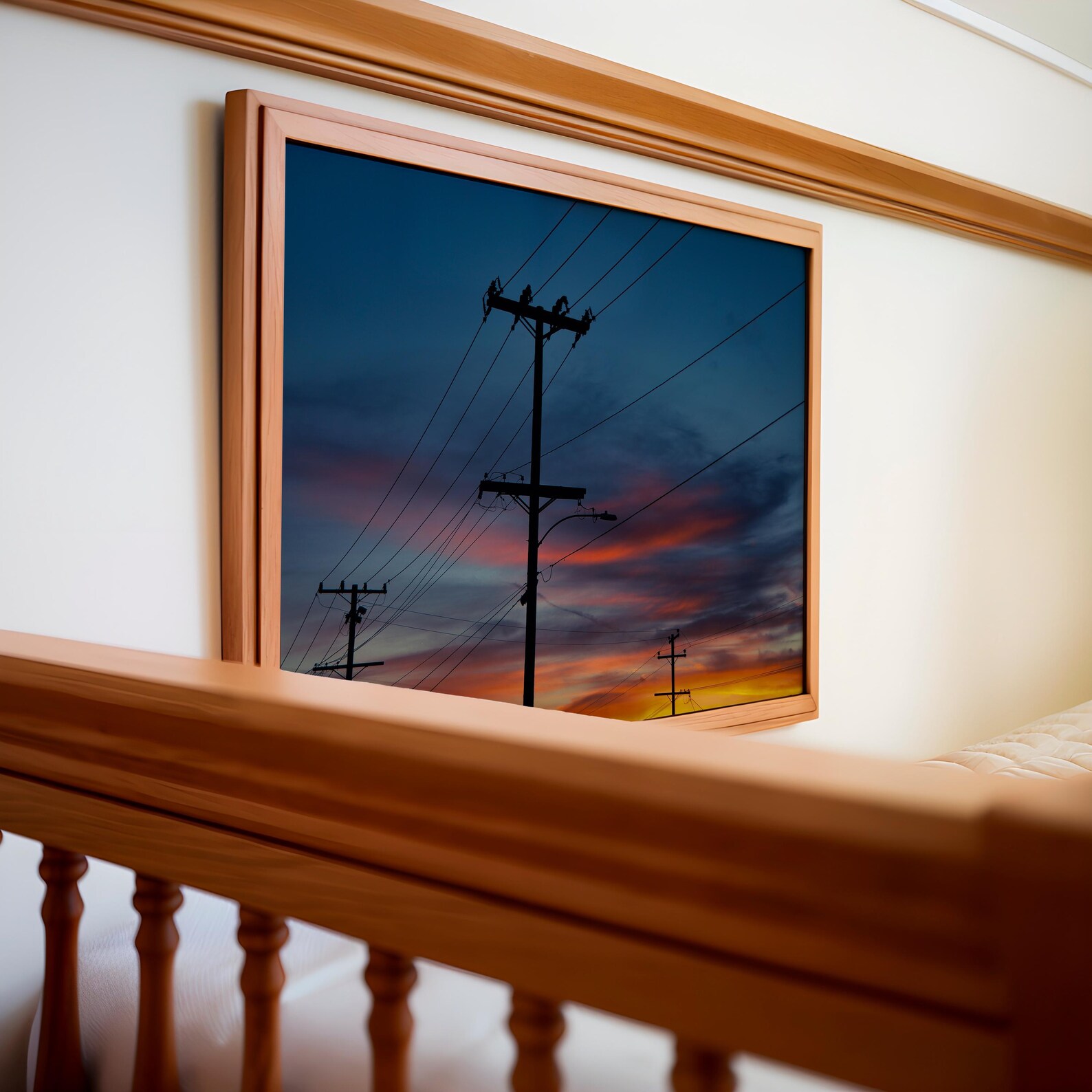 Sunset Behind Black Utility Poles Digital Print, Photography, Digital ...