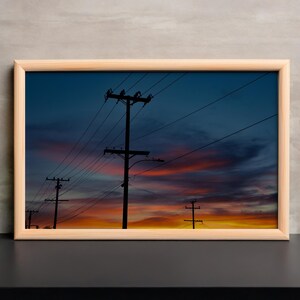 Sunset Behind Black Utility Poles Digital Print, Photography, Digital ...
