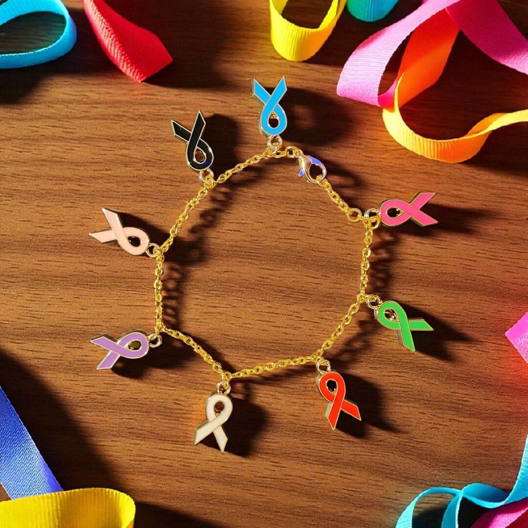 Cancer Ribbon Charm Bracelet - Etsy