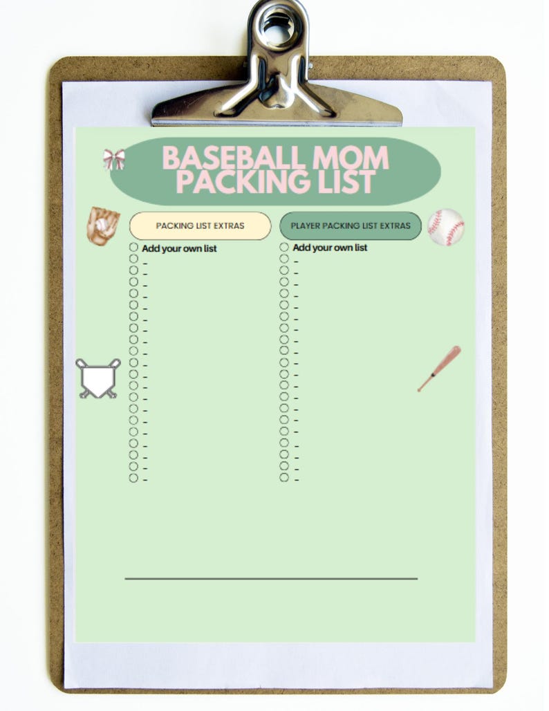 Baseball Game Day Packing List for Sports Moms I Editable / Printable ...