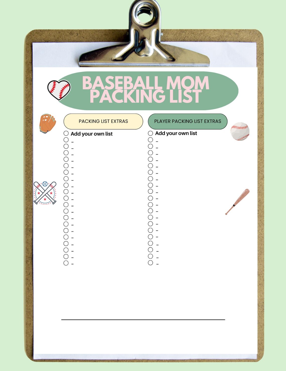 Baseball Packing List Game Day Sport Mom Printable Checklist for Youth ...