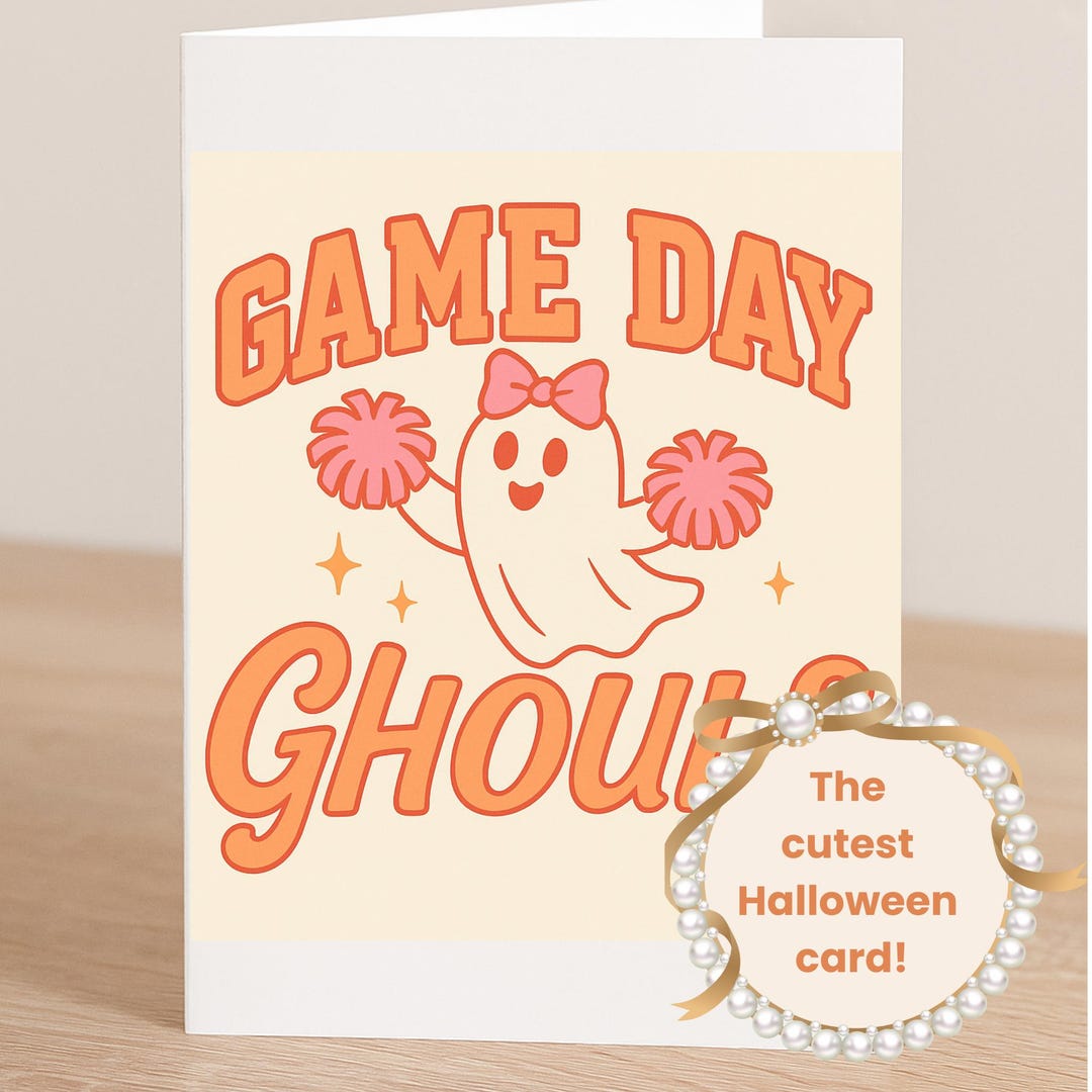 Halloween Card Cheerleading Ghost Art Printable Fall Cheer Digital ...