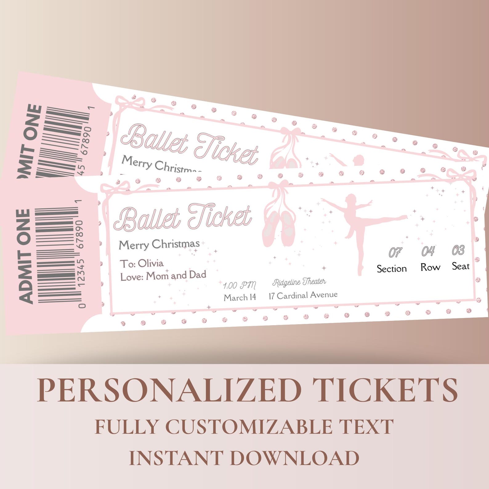 Ballet Ticket Printable Dance Template Personalized Ballet Christmas ...