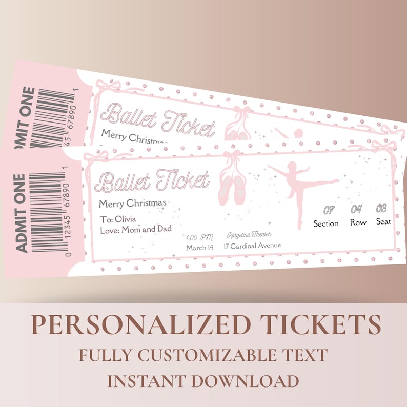 Ballet Ticket Printable Dance Template Personalized Ballet Christmas ...