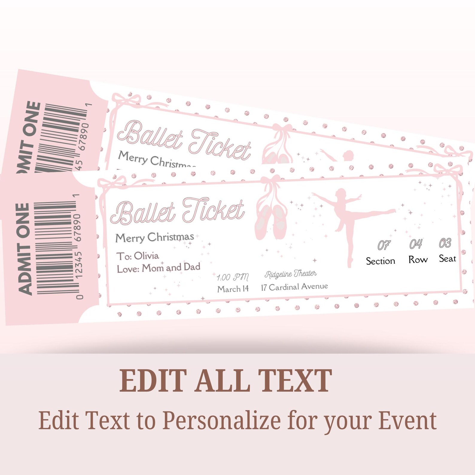 Ballet Ticket Printable Dance Template Personalized Ballet Christmas ...