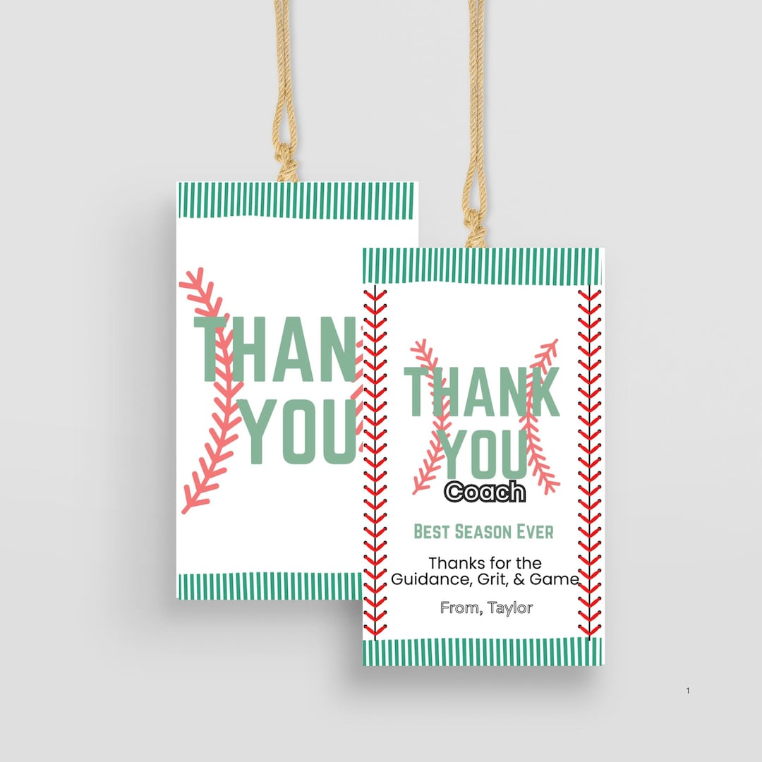 Thank You Baseball Coach Gift Tag Baseball Printable Team End of Season ...