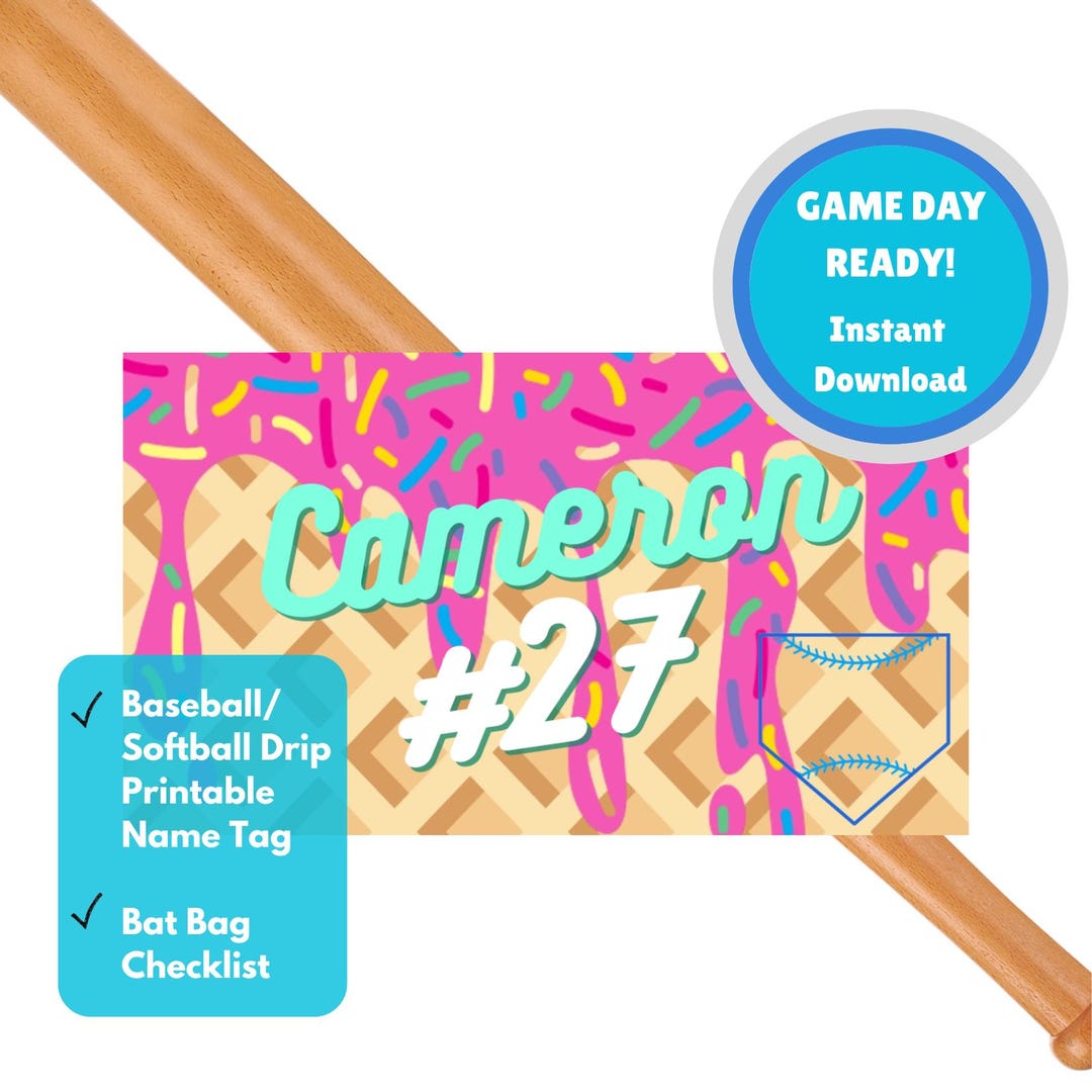 Editable Baseball Bag Tag Ice Cream Drip Printable Checklist Digital ...