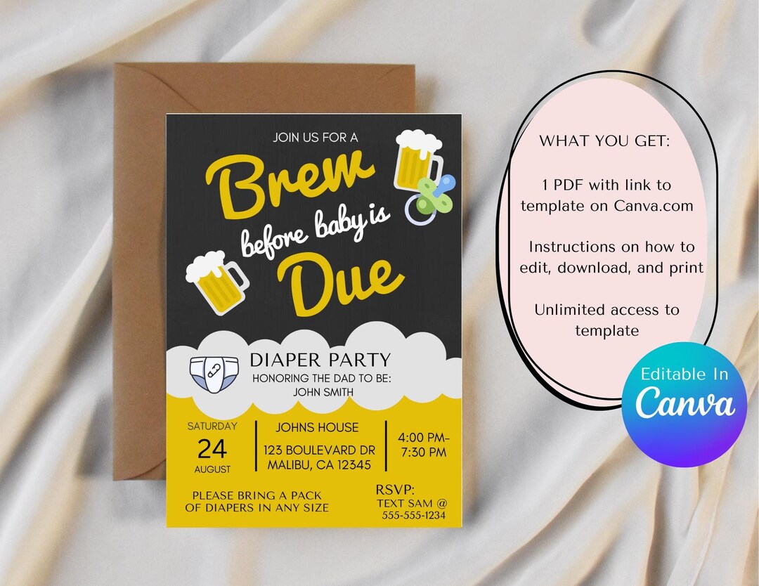 Diaper Party Invitation, Join Us for A Brew, Diaper Party Baby Shower ...
