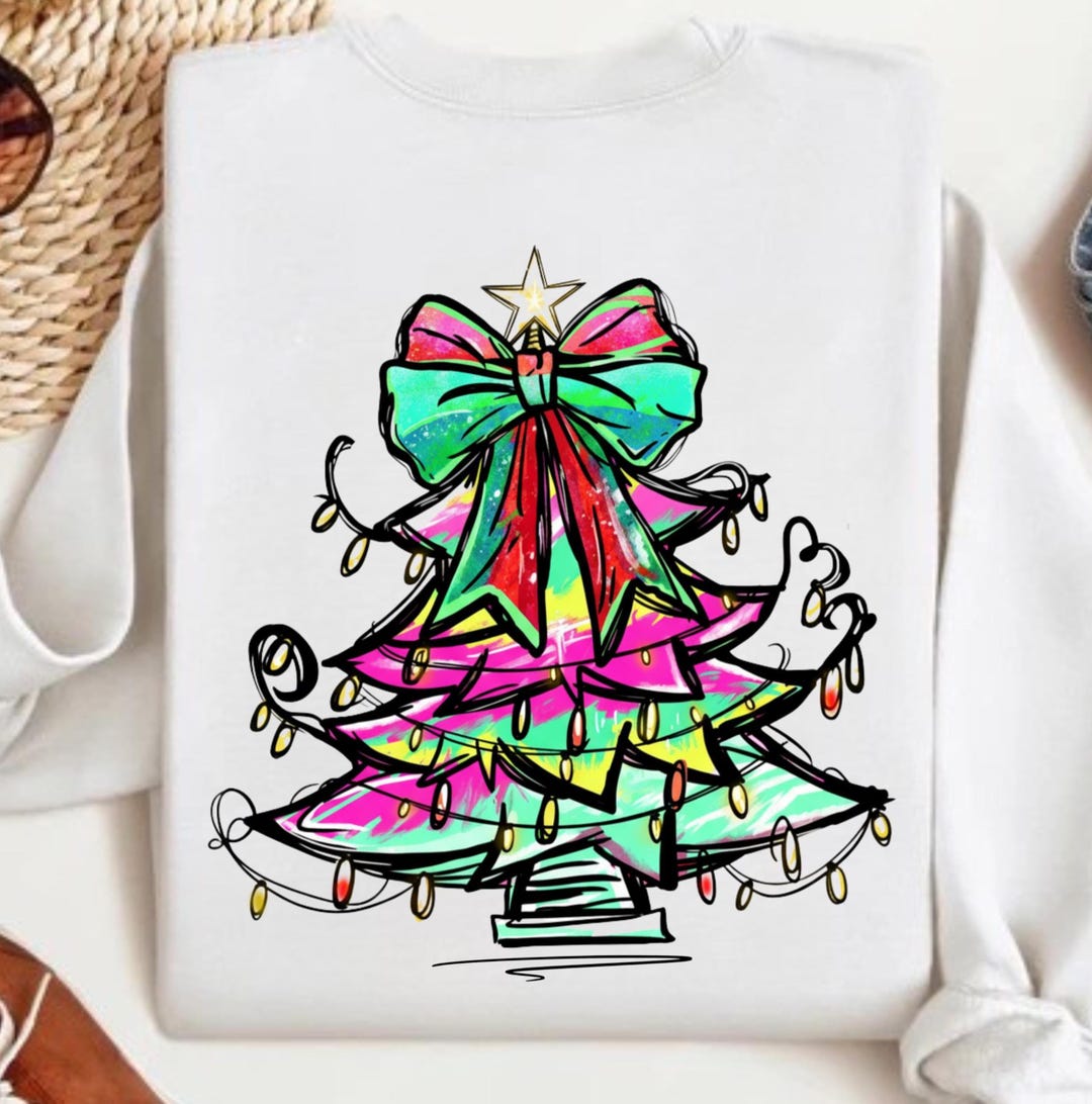 Brushstroke Christmas Tree PNG Neon Watercolor Xmas Clipart (digital ...