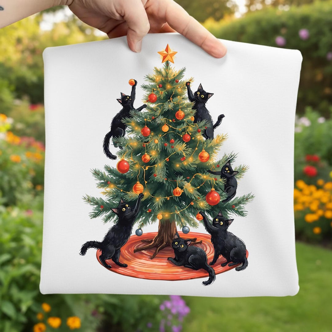 Black Cats Christmas Tree PNG, Funny Cat Lover Holiday Clipart Xmas ...