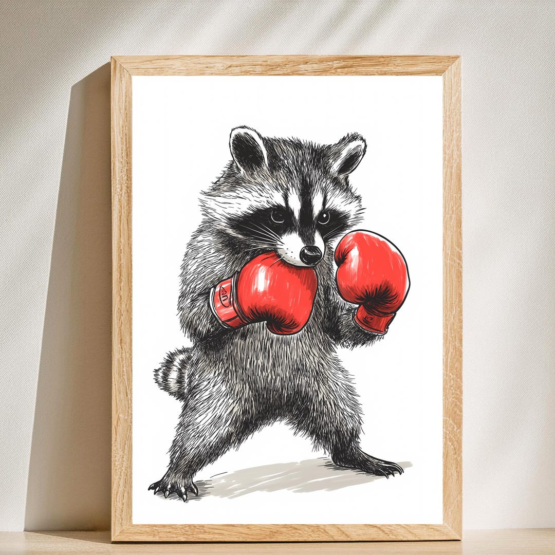 Boxing Raccoon Wall Art | Funny Animal Whimsical Mischievous Quirky ...