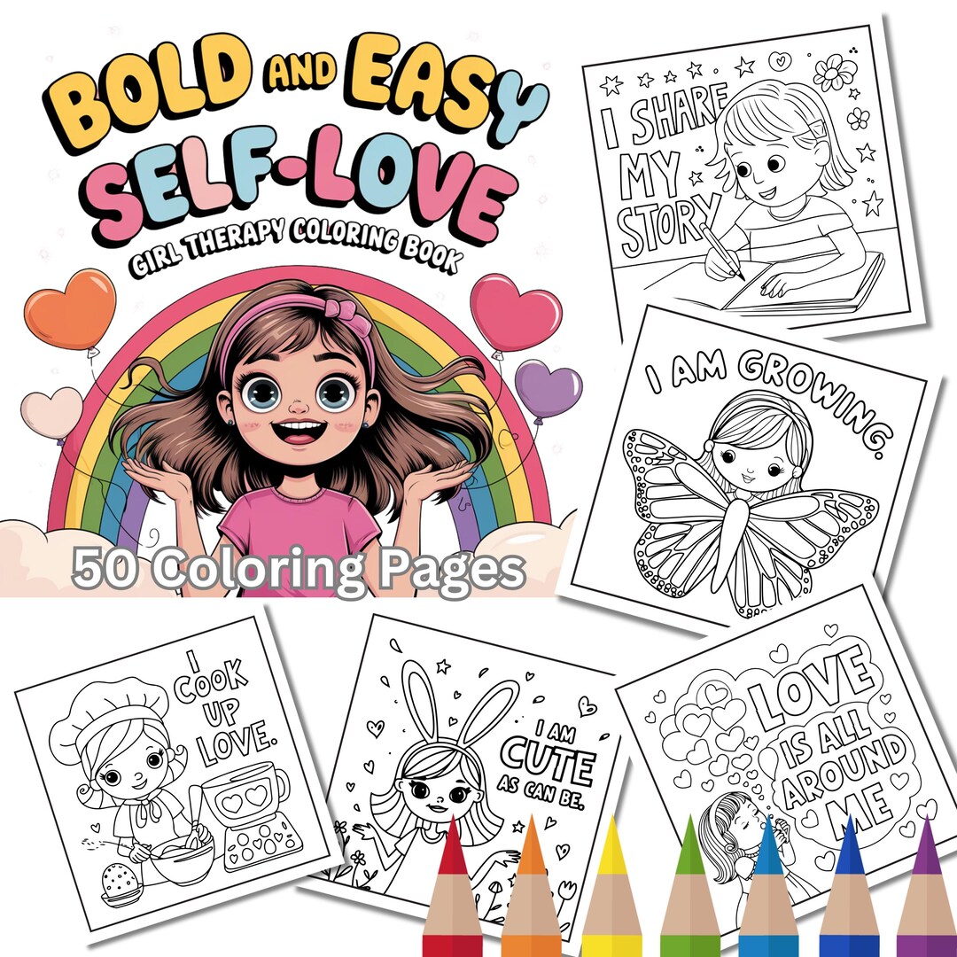 Stress Relief Cute Colouring Book Bold and Easy Self Love Pages Adult ...