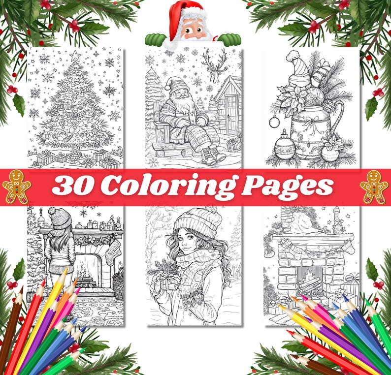 30 Christmas Adult Coloring Pages Stress Relief Relaxation Printable ...