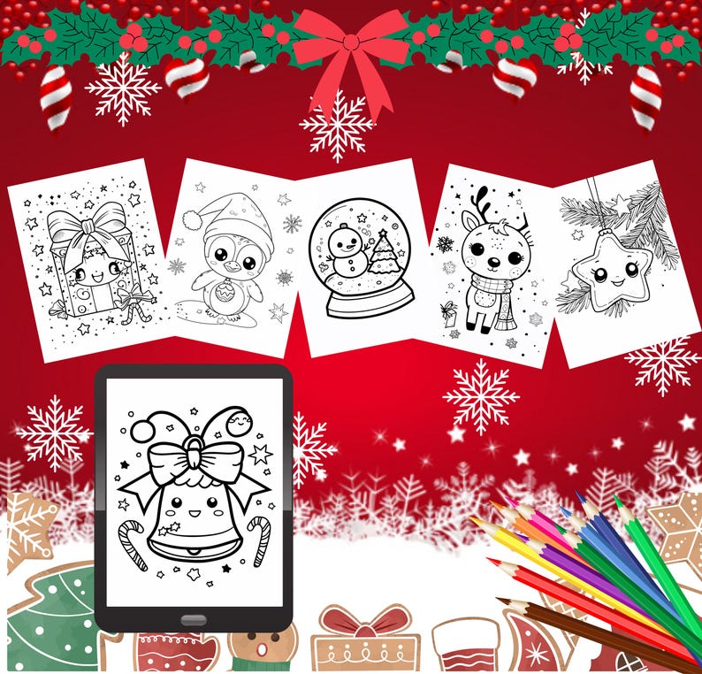 100 Kawaii Christmas Coloring Pages for Toddlers and Kids Xmas Santa ...