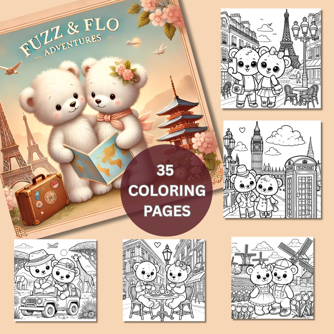 Teddy Bear Coloring Book for Adults and Kids Fuzz & Flo Adventures ...