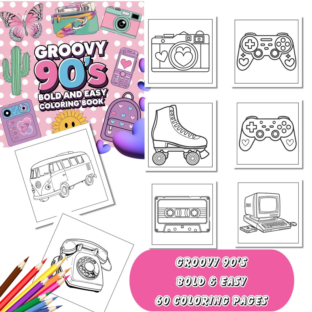 90s Nostalgia Coloring Pages 60 Retro Printable Designs Digital ...