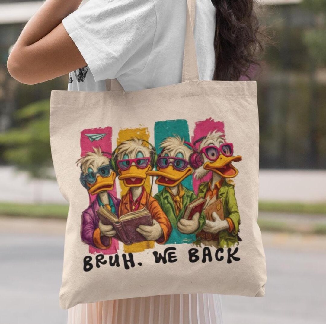 Bruh We Back Duck Tote Bag | Funny Cartoon Ducks Canvas Bag | Retro ...