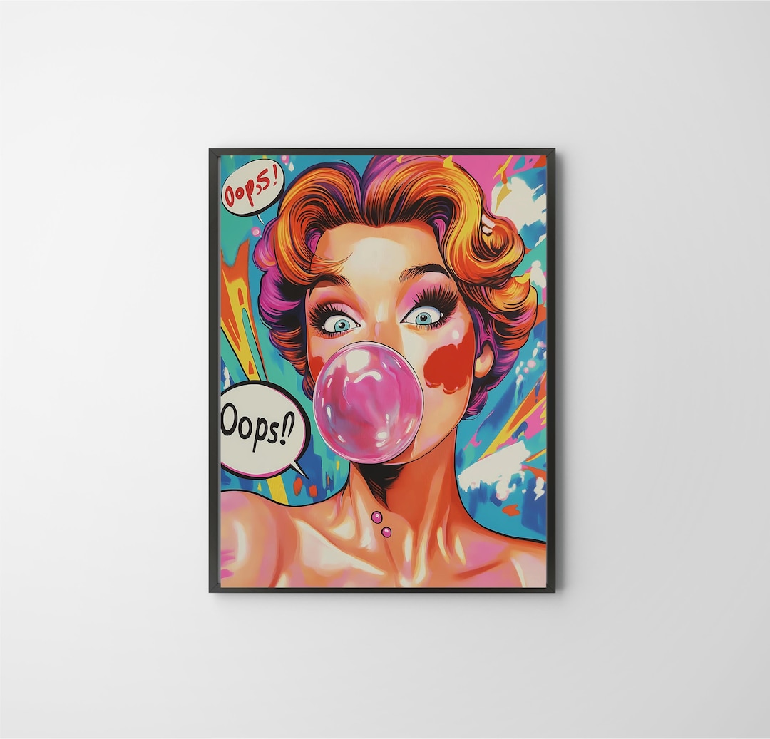 Pop Art Bubblegum Print, Retro Woman Wall Art, Funny Pop Art Decor ...