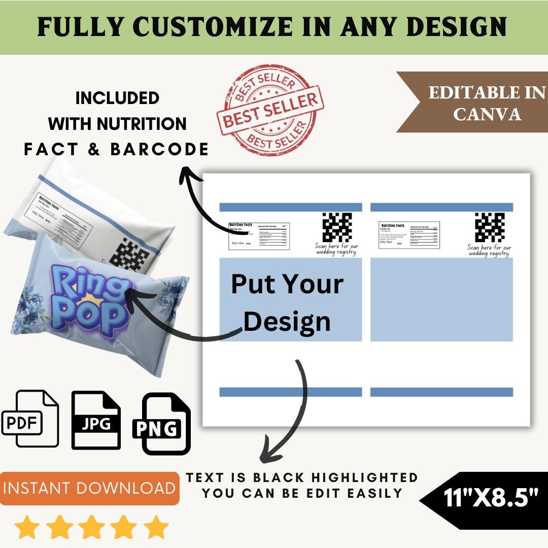 Blank Ring Pop Template, Canva Editable Ring Pop Wrapper Template ...