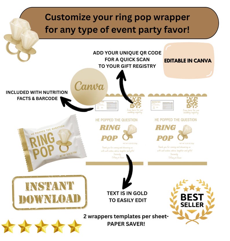 Blank Ring Pop Template, Canva Editable Ring Pop Wrapper Template ...