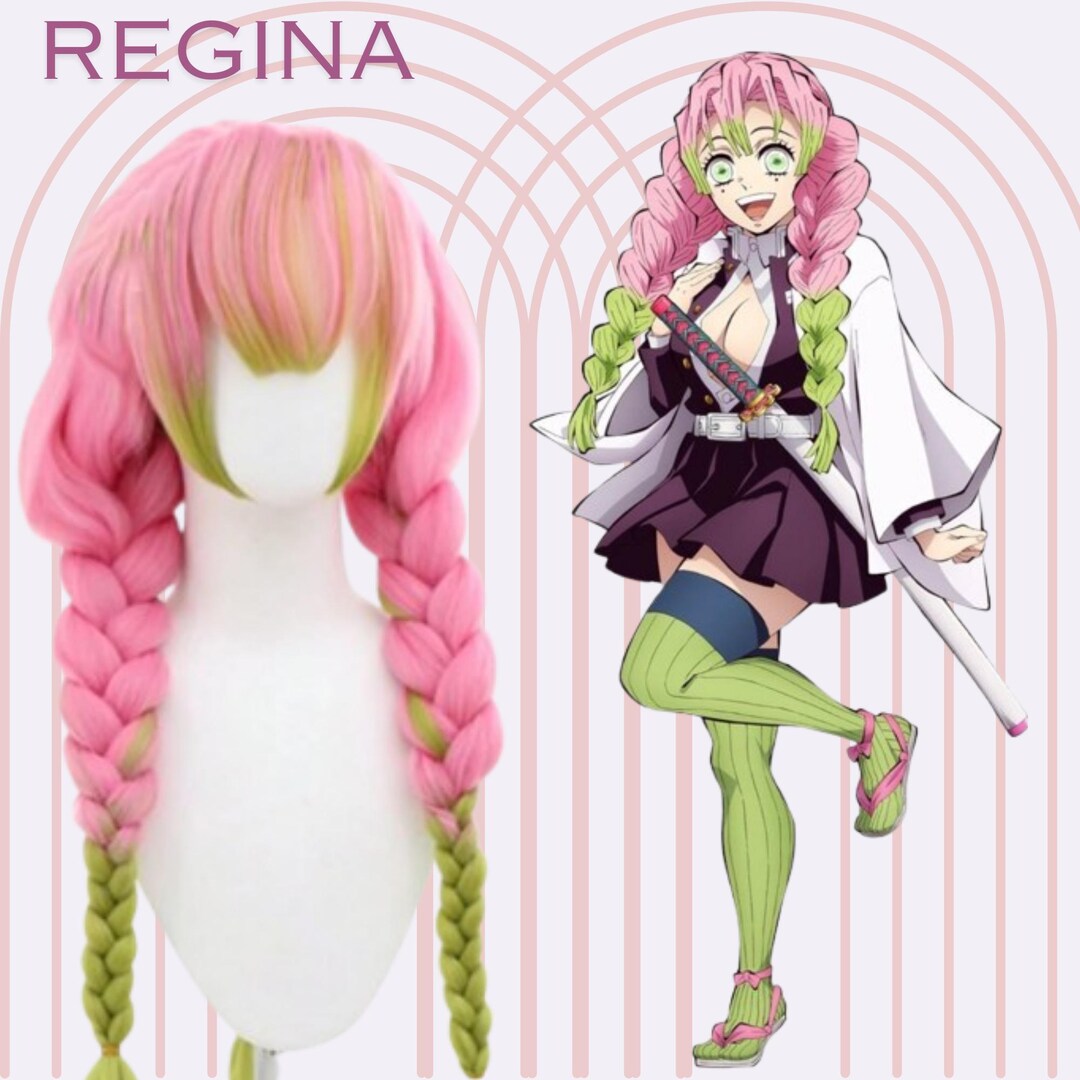 Mitsuri Kanroji Cosplay Wig 34-inch Long Pink and Green Braided Wig ...