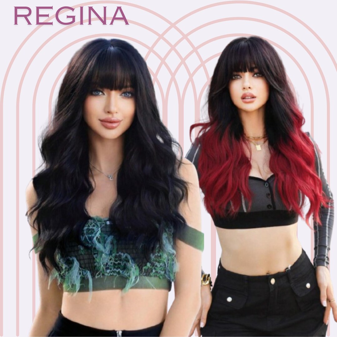 Long Black/red Black Ombre Wig 24-inch Loose Wavy Curly Wig With Bangs ...