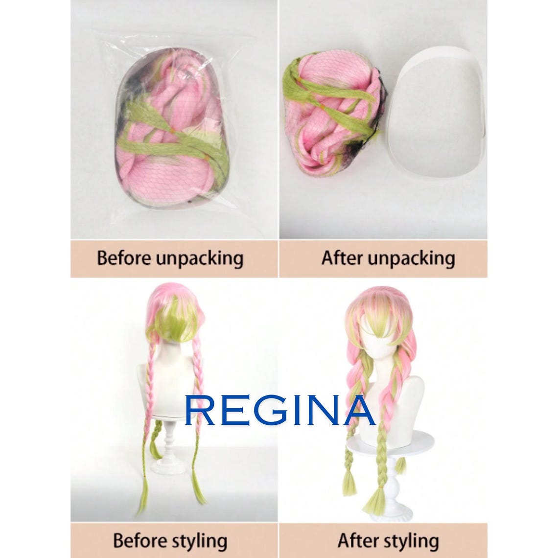 Mitsuri Kanroji Cosplay Wig 34-inch Long Pink and Green Braided Wig ...