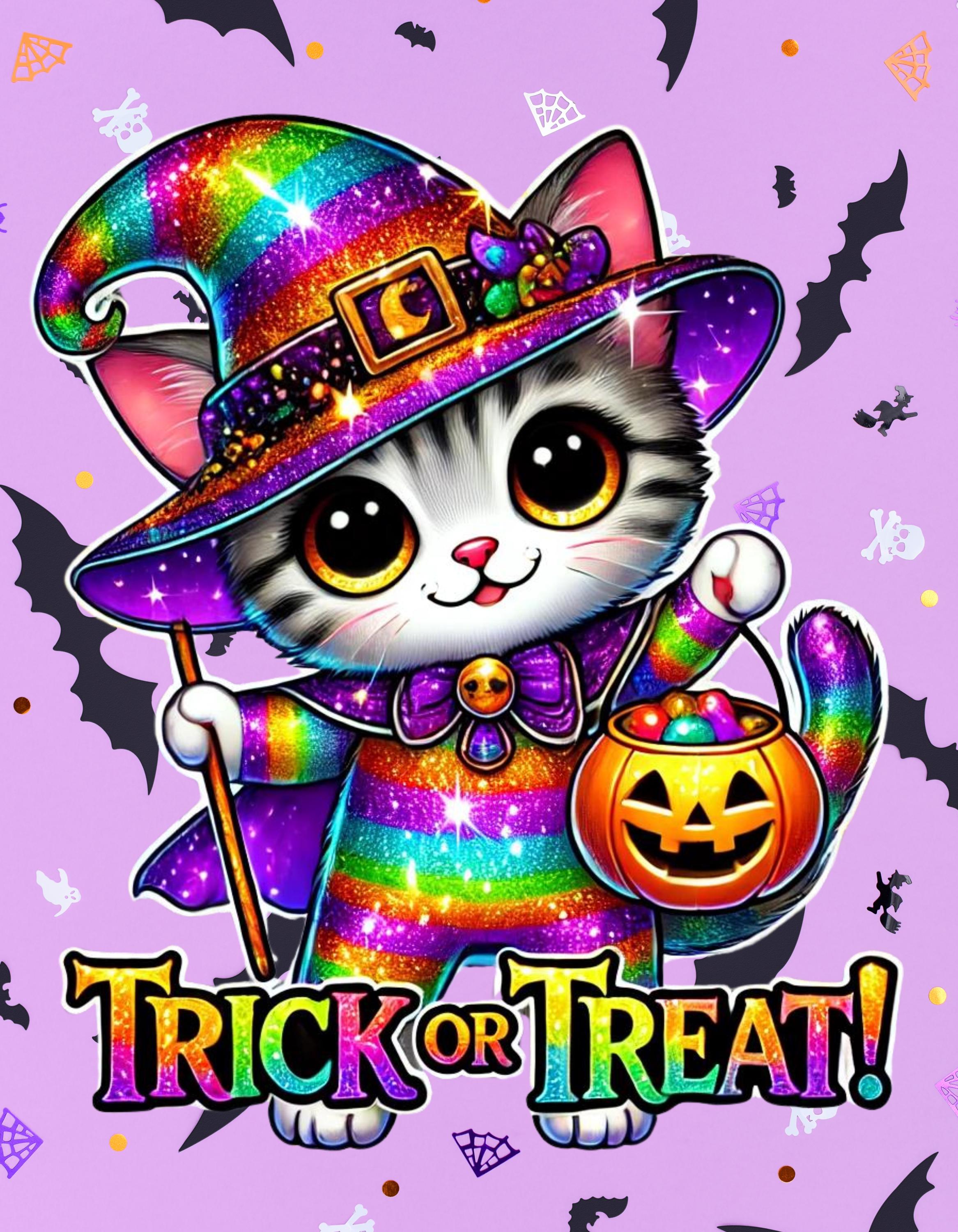 Cute Halloween Cat Clip Art - Trick or Treat Kitty PNG | Digital ...